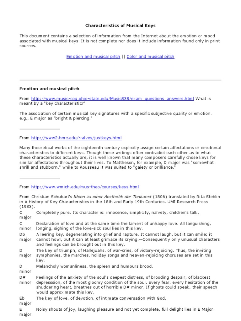 Characteristics of Musical Keys | PDF | Color | Red