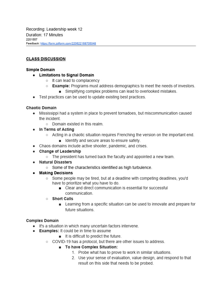 Leadership Week 12: Domain Challenges | PDF