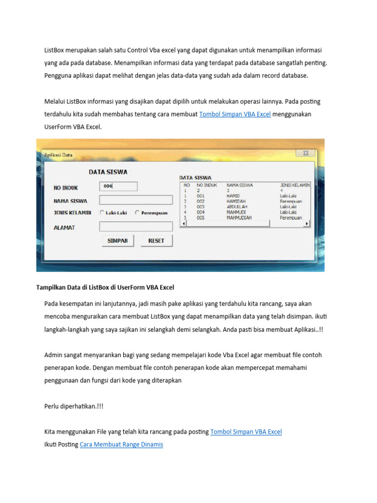 Tombol Simpan Vba Excel: Tampilkan Data Di Listbox Di Userform Vba Excel | PDF