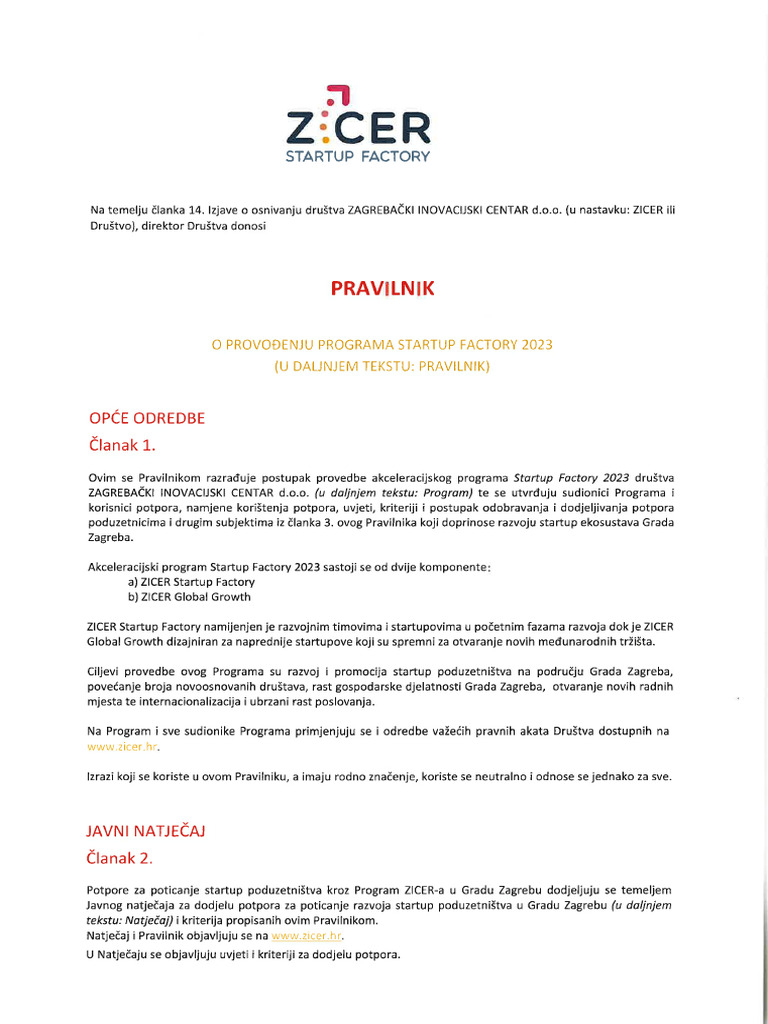 Pravilnik Startup Factory 2023 | PDF