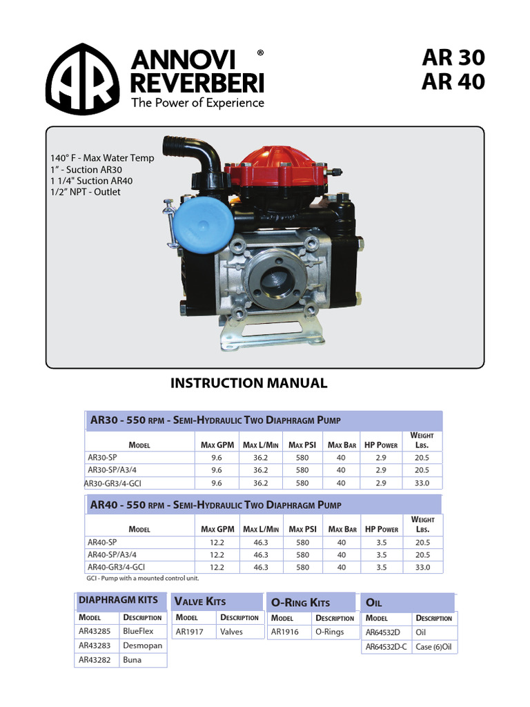 Annovi Reverberi AR 30 40 Diaphragm Pump Instructions Manual en | PDF
