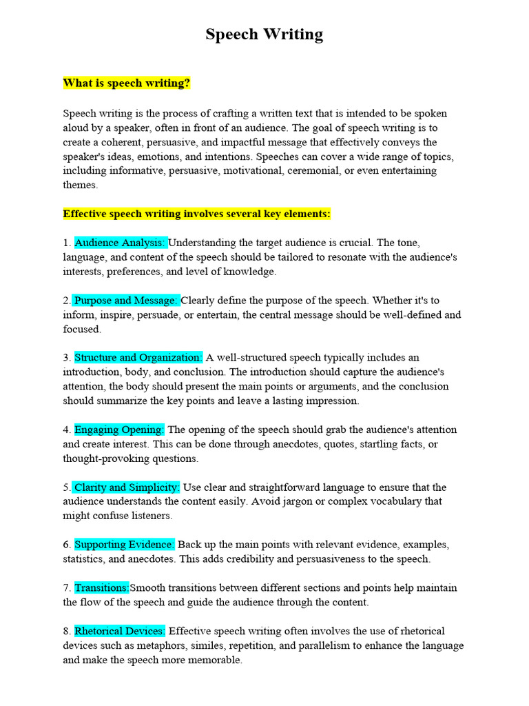 Speech Writing | PDF