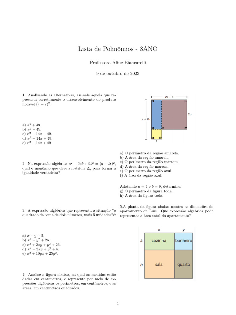 8 Ano Exercícios Polinômios Pdf