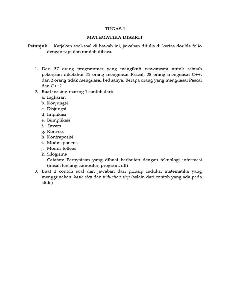 Tugas 1 Matematika Diskrit | PDF | Metode & Bahan Ajar | Komputer
