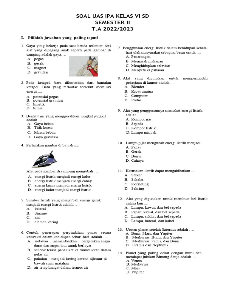Soal Uas Ipa Kelas Vi Semester Ii | PDF | Sains & Matematika