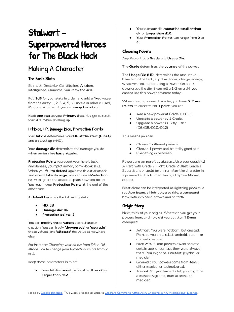 Stalwart - Superpowered Heroes For The Black Hack | PDF