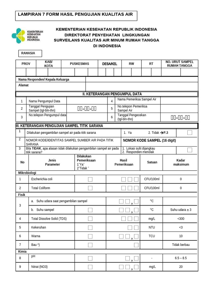 LAMPIRAN 7BR. FORM Hasil Pengujian Sampel Air - 2023 Final | PDF