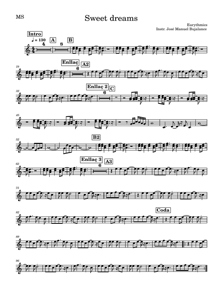 Sweet dreams - Eurythmics-Metalófono_Soprano_Orff | PDF | Song ...