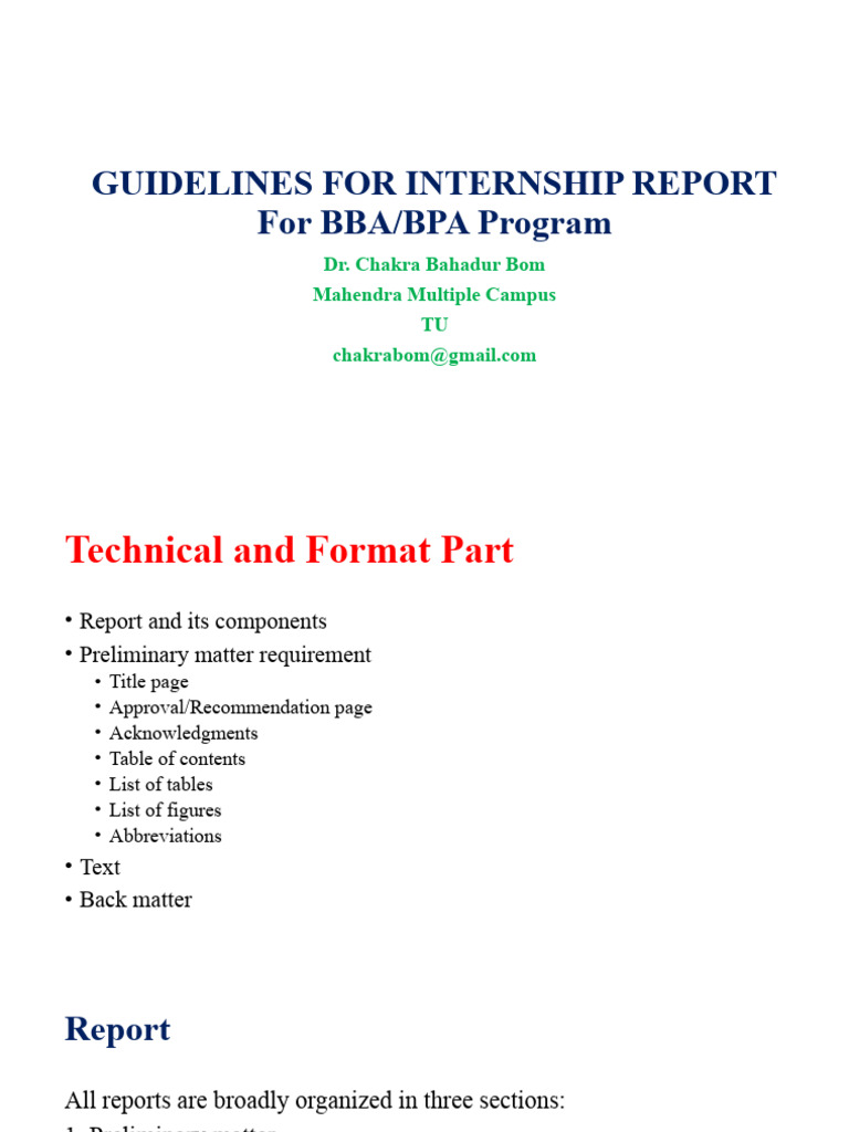 Guidelines For Internship Report BBA | PDF