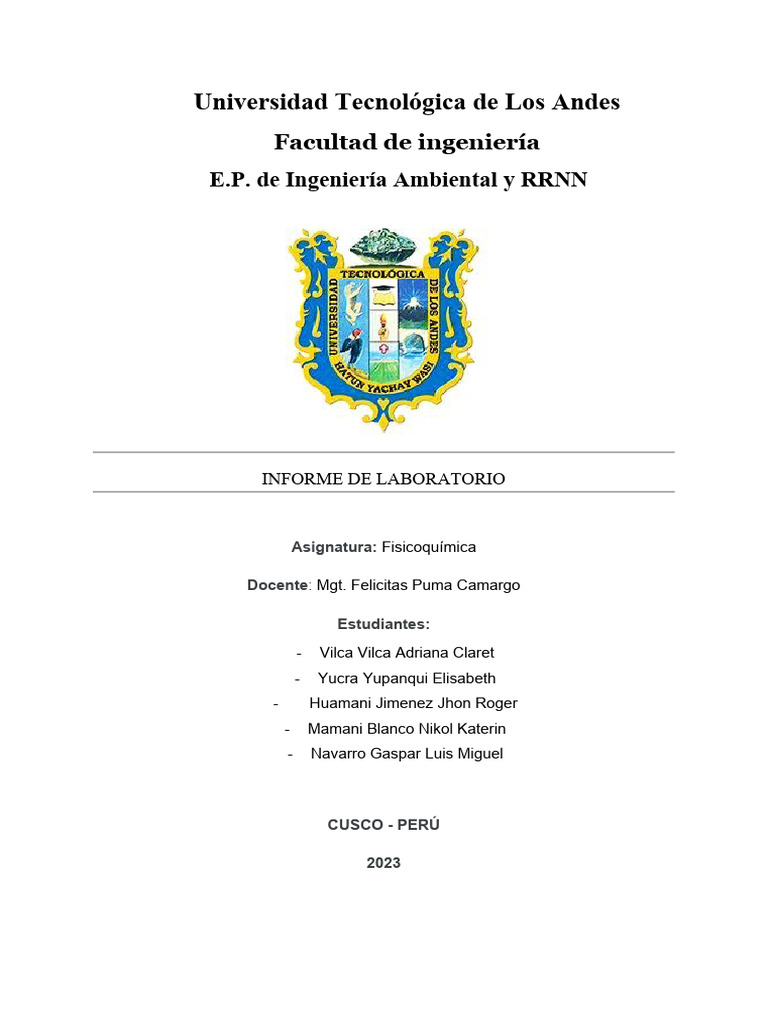 Informe De Laboratorio Fisicoquímica Descargar Gratis Pdf