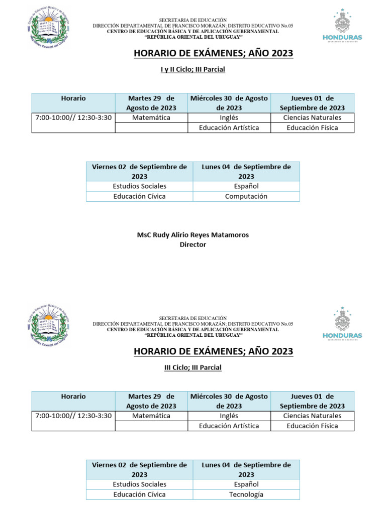Horario de Exámenes Iii - 2023 | PDF