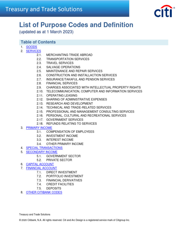 List of Purpose Codes and Definition | PDF