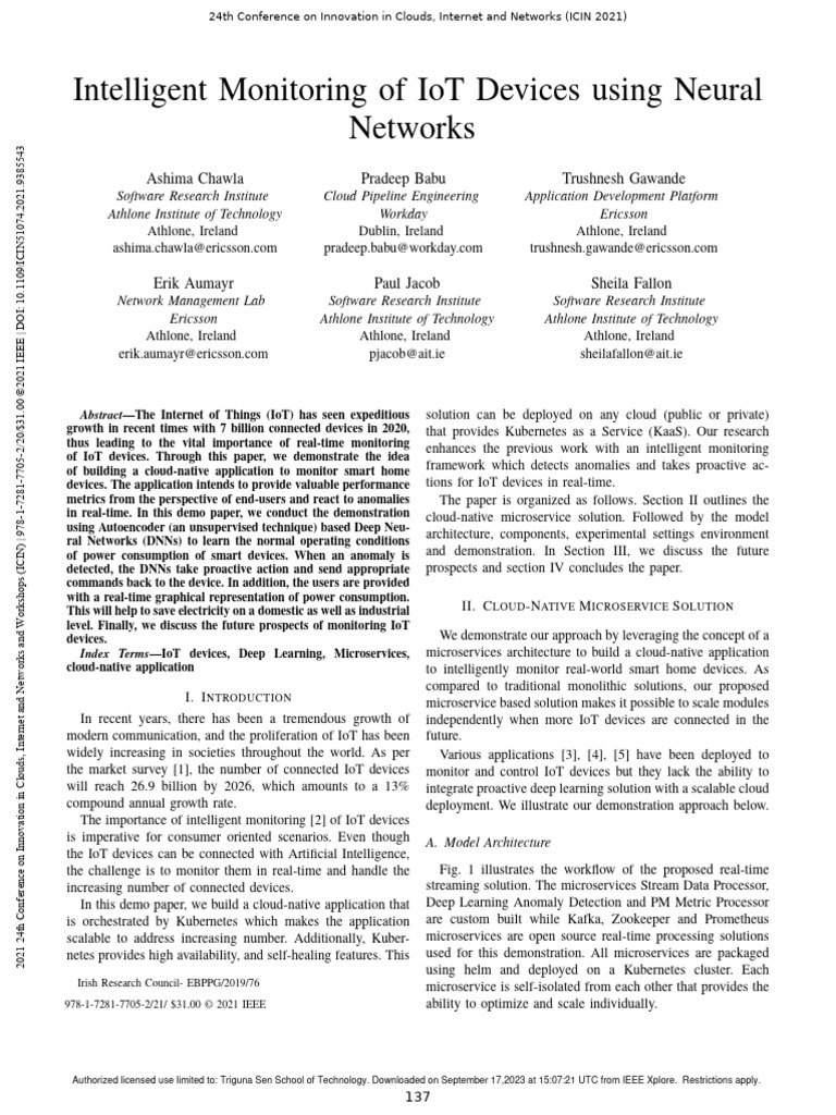 Intelligent Monitoring Of Iot Devices Using Neural Networks Pdf Internet Of Things Deep