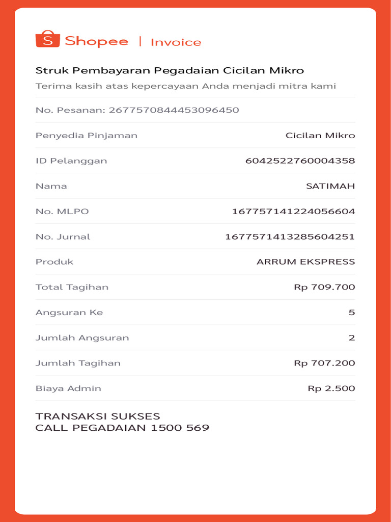 Invoice: Struk Pembayaran Pegadaian Cicilan Mikro | PDF