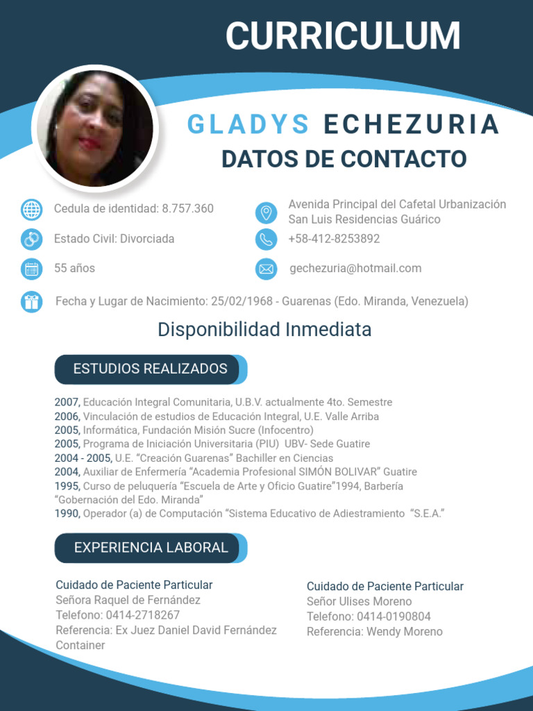 Curriculum Gladys-1 | PDF | Enfermería | Cuidado de la salud