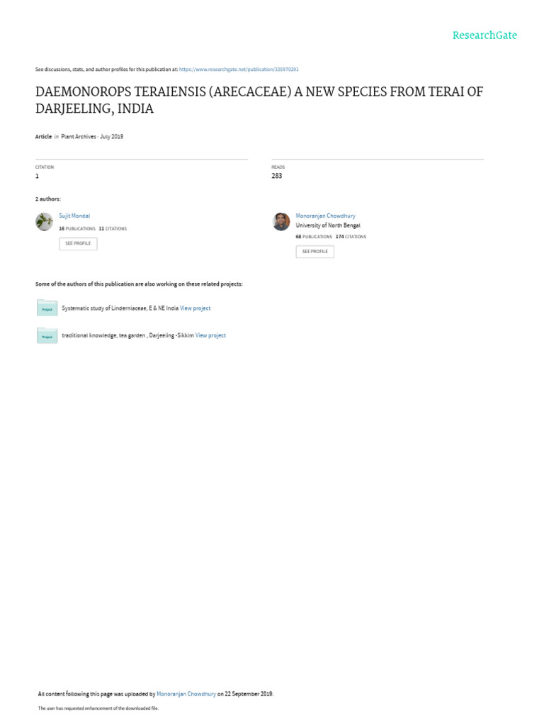 New Rattan Species Daemonorops teraiensis | PDF