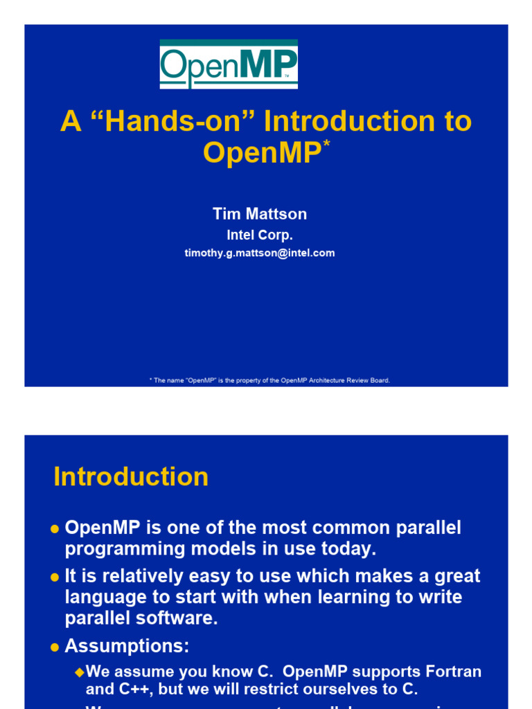 Intro To OpenMP Mattson Customized | PDF | Thread (Computing) | Central Processing Unit