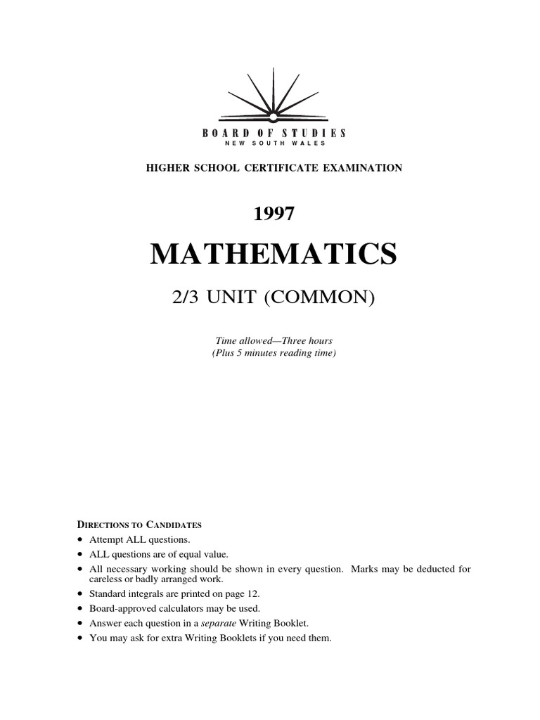 Maths 2U 1997 HSC | PDF