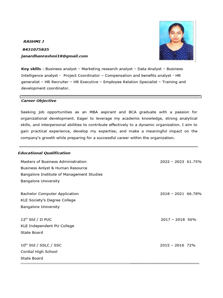 Profile Format Final Placements Pdf Master Of Business