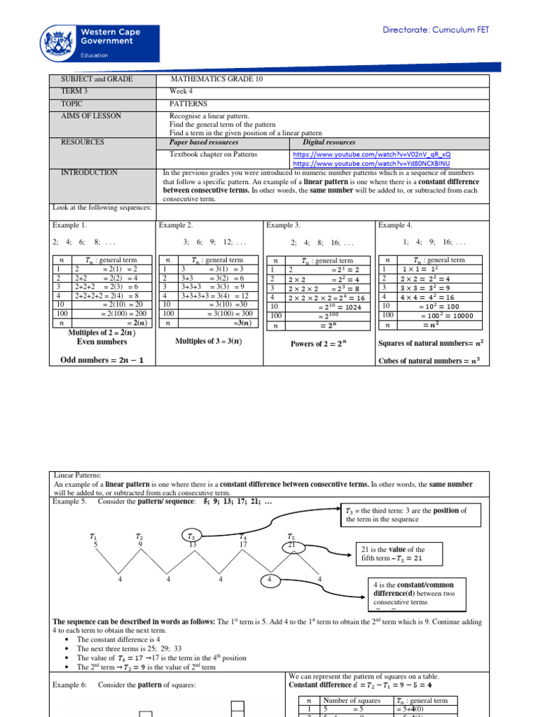Mathematics Grade 10 Term 3 Week 4 - 2020 | PDF | Teaching Methods ...