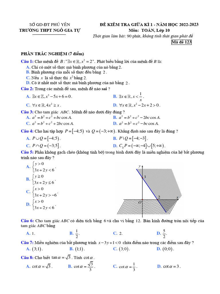 De Giua Ky 1 Toan 10 Nam 2022 2023 Truong THPT Ngo Gia Tu Phu Yen | PDF