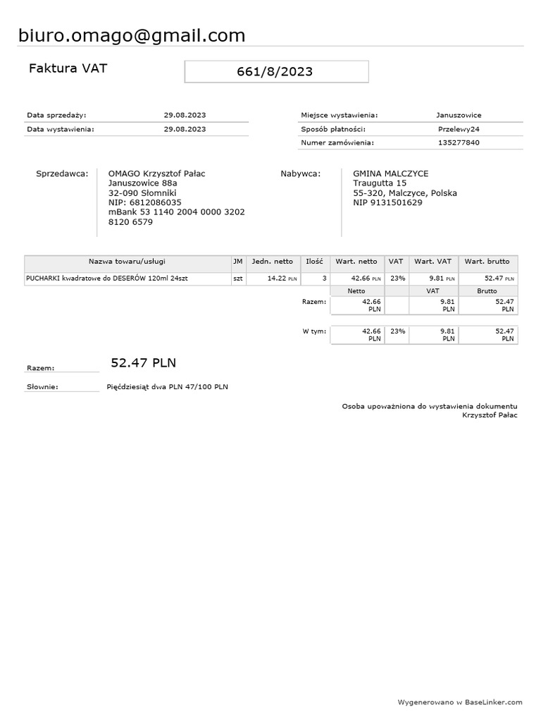 Faktura - 661 8 2023 | PDF