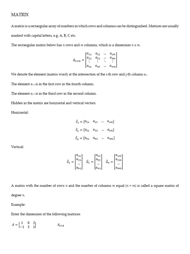 Matrix Pdf Matrix Mathematics Determinant
