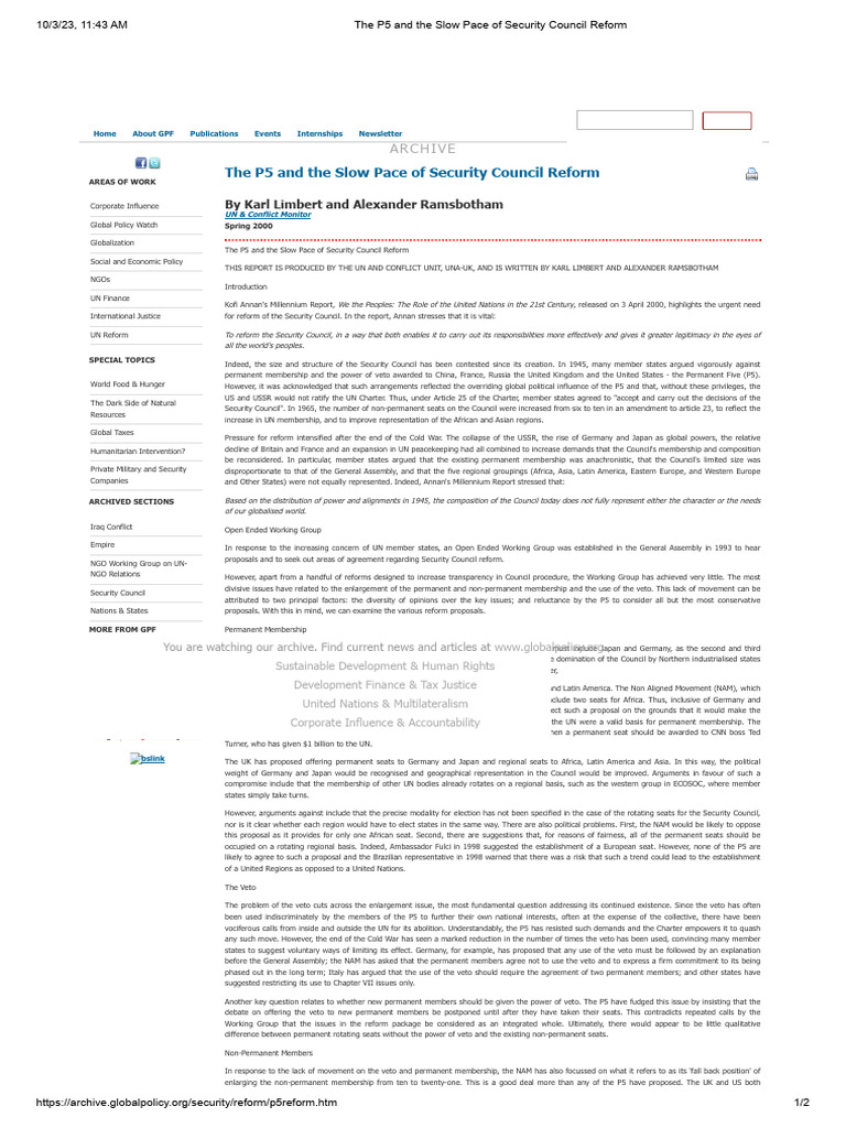 The P5 and the Slow Pace of Security Council Reform | PDF | United ...