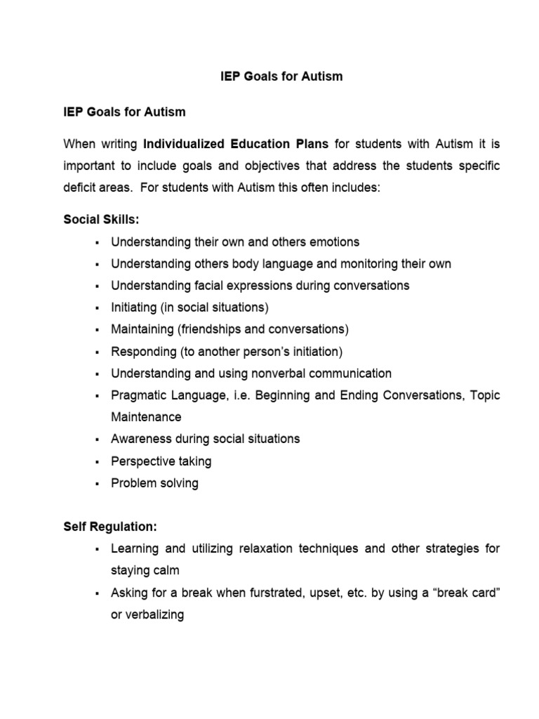IEP Goals For Autism | Download Free PDF | Individualized Education ...