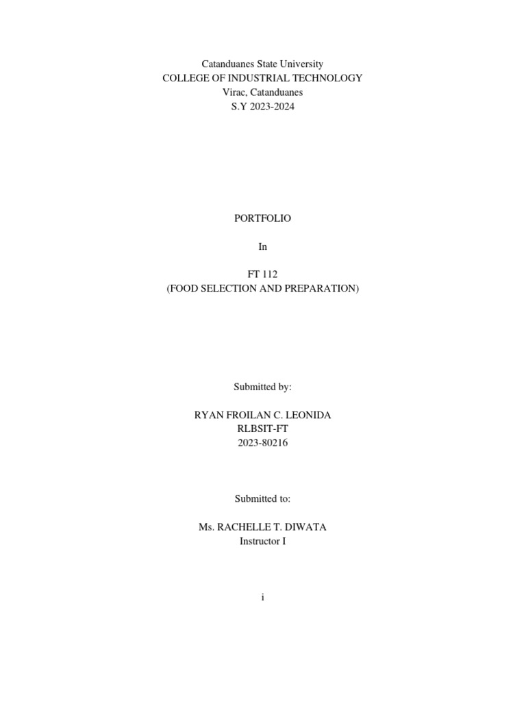 Food Prep Portfolio Submission | PDF | Law | Technology & Engineering