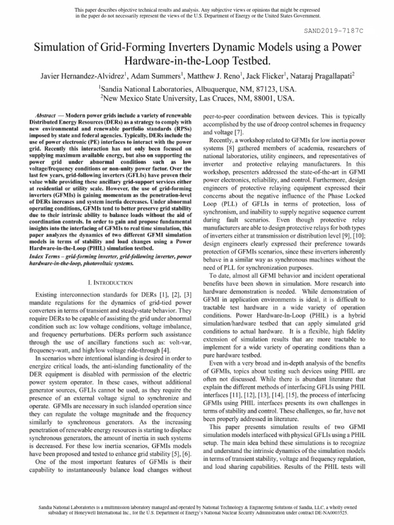 1 C2019 Simulation Of Grid Forming Inverters Dynamic Models Sandia