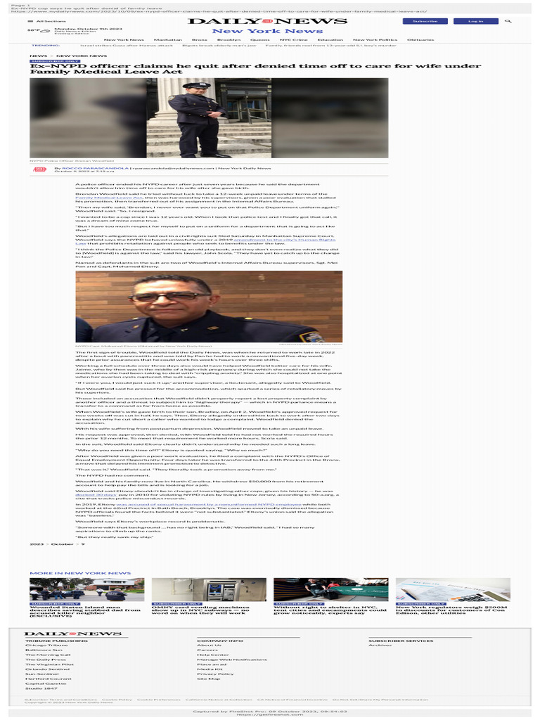 Ex-NYPD Officer's FMLA Retaliation Claim | PDF | New York City | New ...
