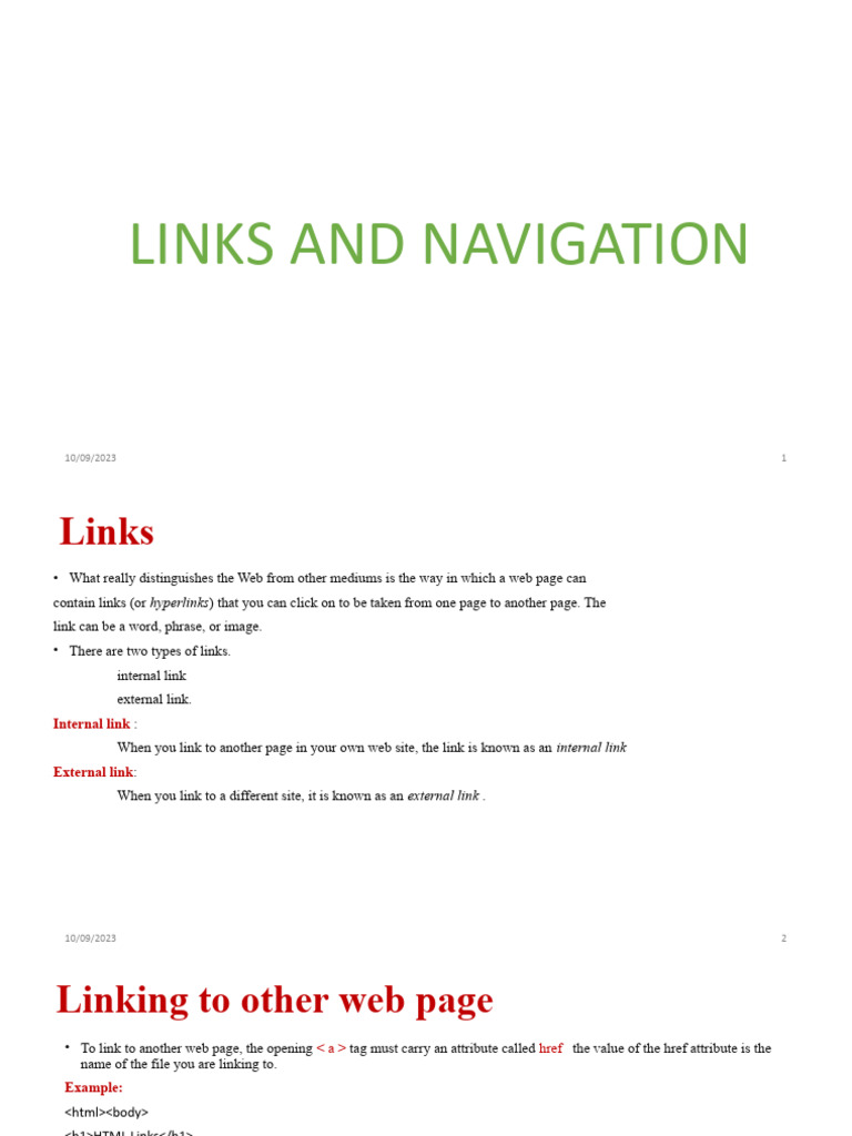 HTML Links and Navigation Guide | PDF | Hyperlink | Html Element