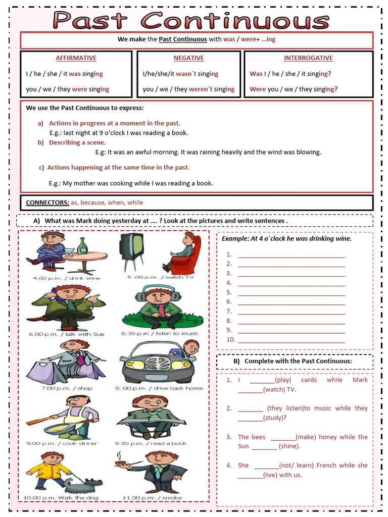 Past Continuous Tense Worksheet | PDF | Language Mechanics | Grammar