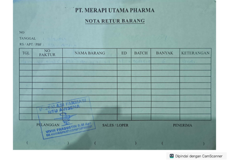 Nota Retur Barang Ke PBF | PDF