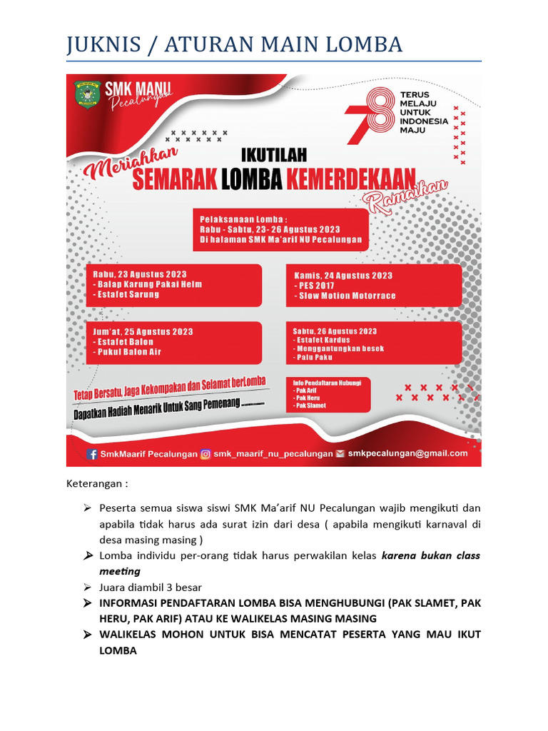 Aturan Lomba SMK Ma’arif NU Pecalungan | PDF