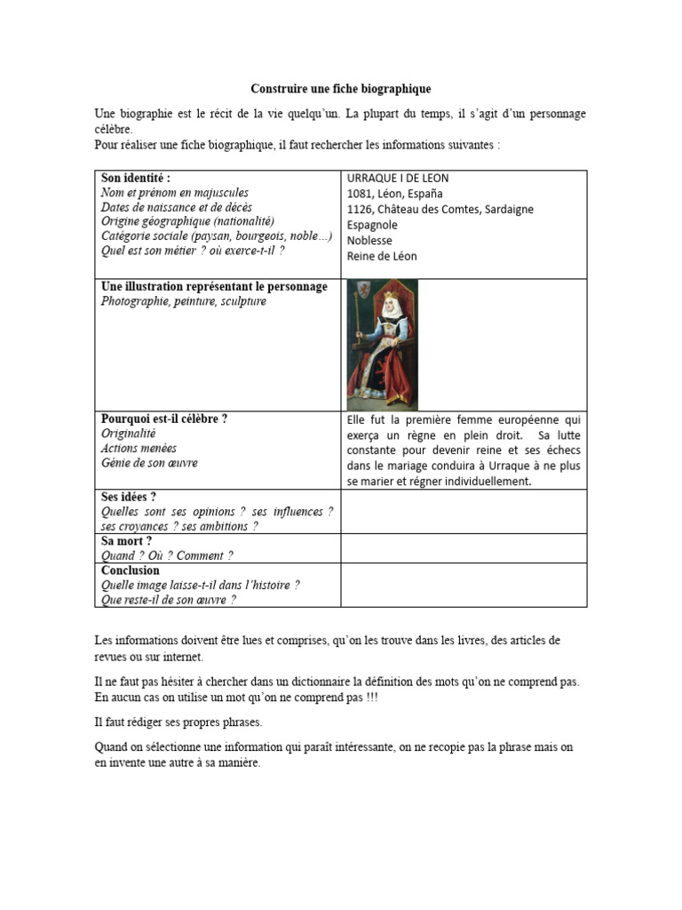 Guide pour créer une fiche biographique | PDF | Fiction générale
