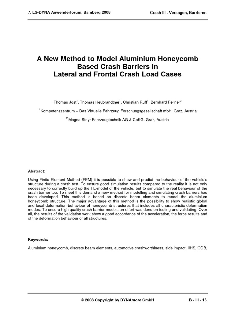A New Method To Model Aluminium Honeycomb Based Crash Barriers in ...