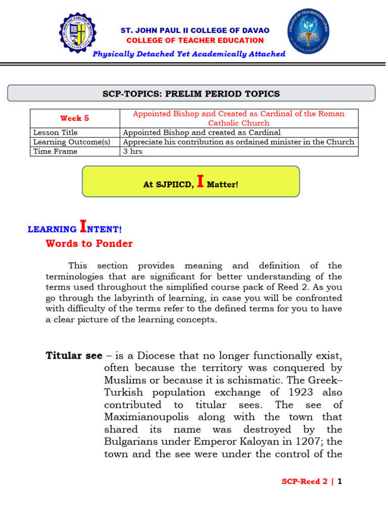 SCP REED 2 Week 5 | PDF | Pope John Paul Ii | Confirmation