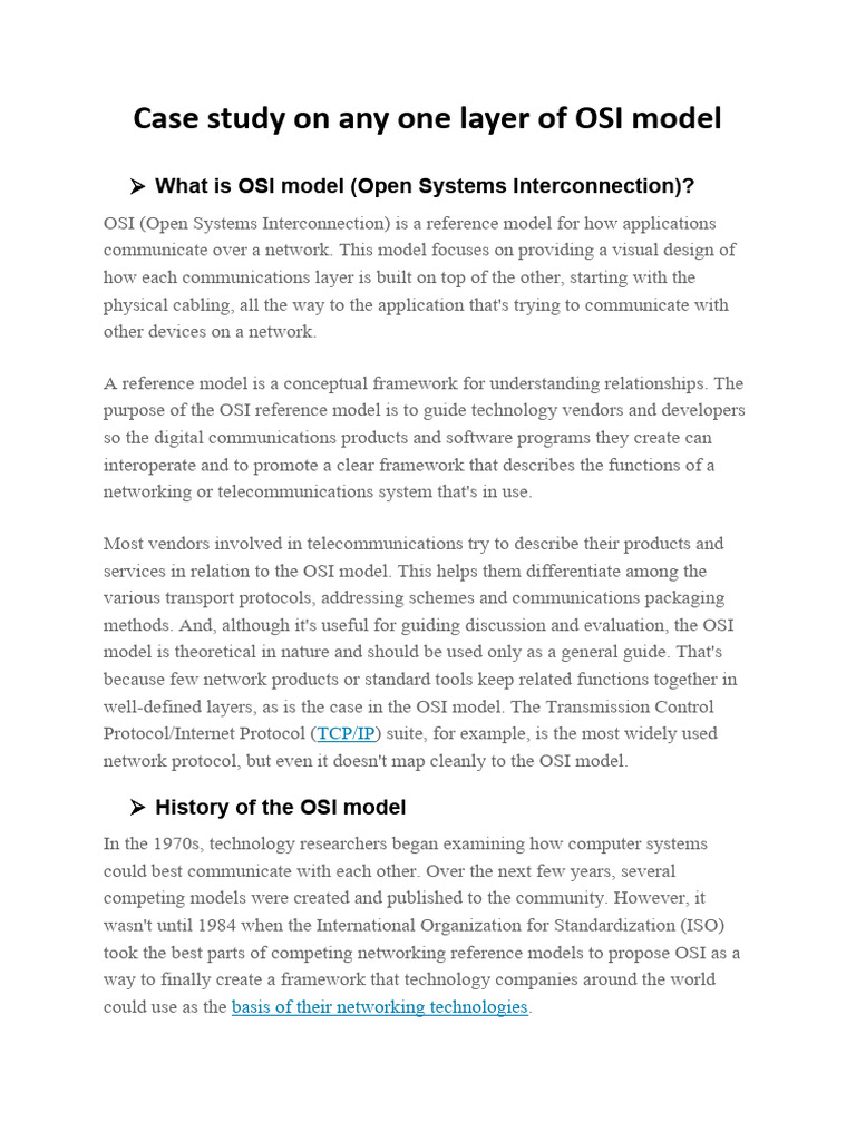 Case Study On Any One Layer of OSI Model | PDF | Osi Model | Internet Protocol Suite