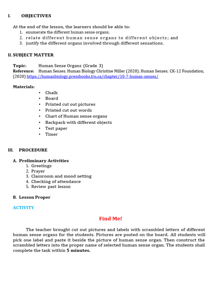 WEEK 3 SCI-100 LESSON PLAN FERNANDEZ MICHAEL Sodapdf | PDF | Ear | Senses