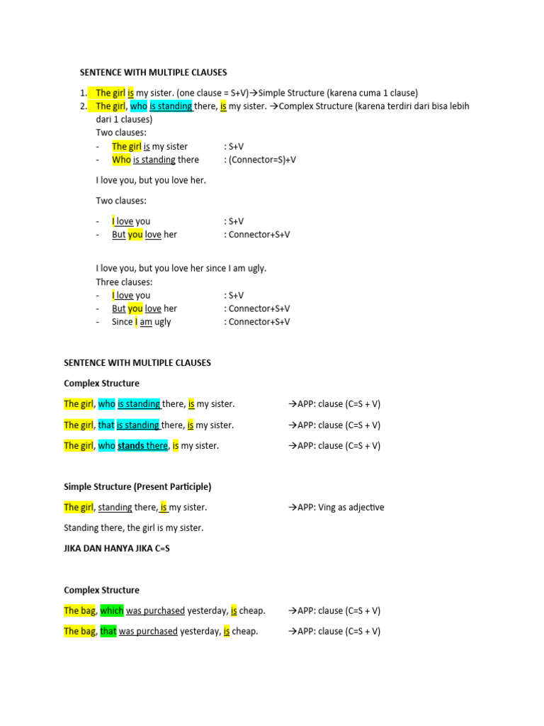 Sentence With Multiple Clauses | PDF Sentence With Multiple Clauses | PDF