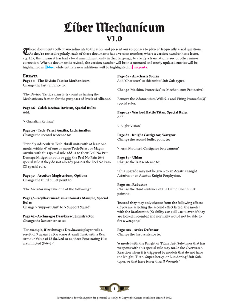 Errata Liber Mechanicus | PDF