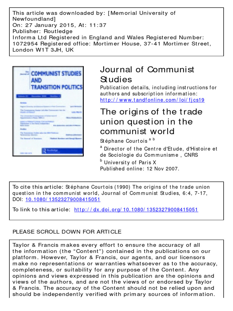 Journal of Communist Studies: To Cite This Article: Stéphane Courtois ...