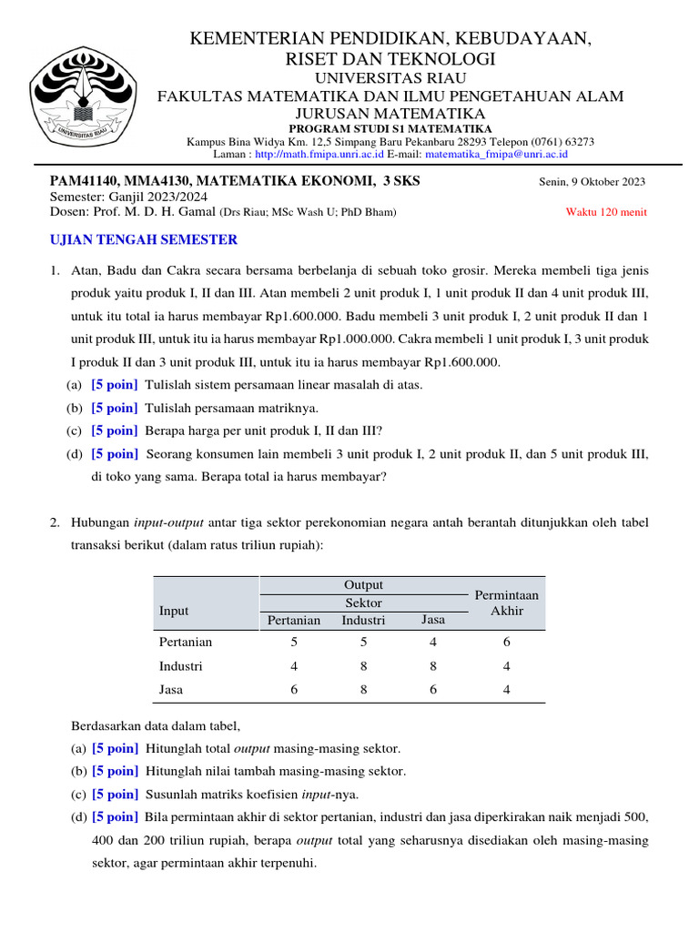UTS - Mat Eko - Ganjil2324 | PDF