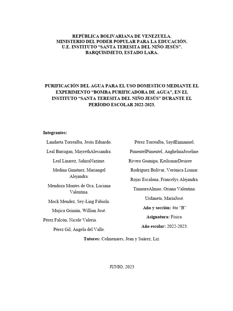 Proyecto 4to B Revisado Bomba de Agua | PDF