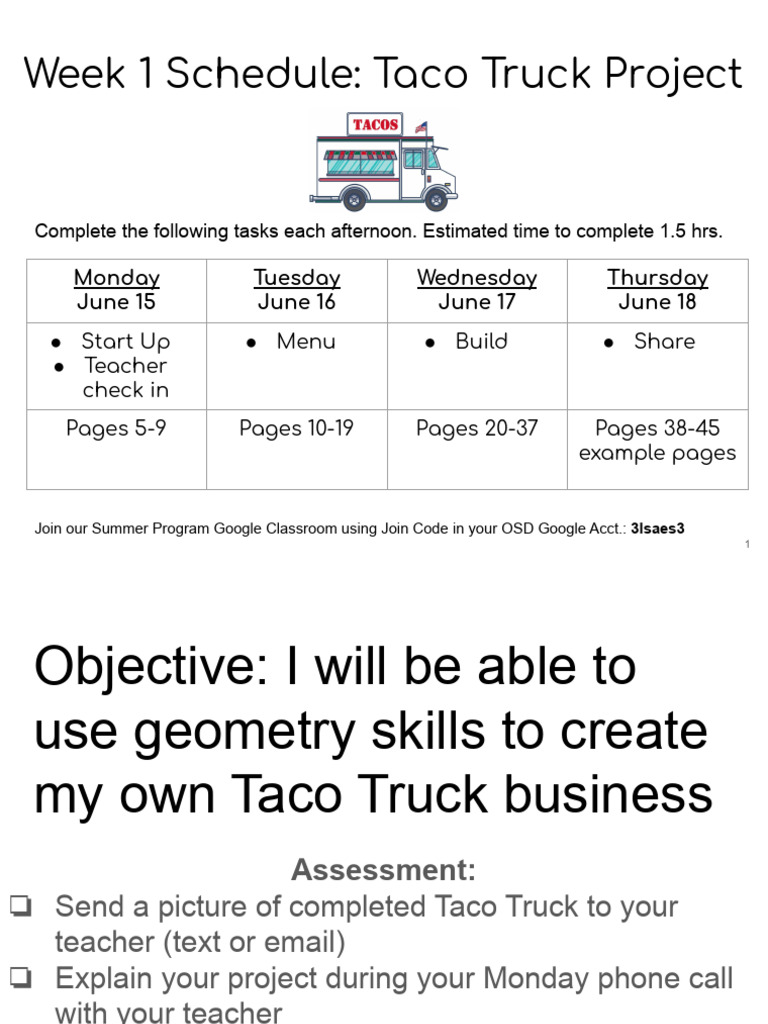OMS DP Taco Truck Lesson - 1 | PDF