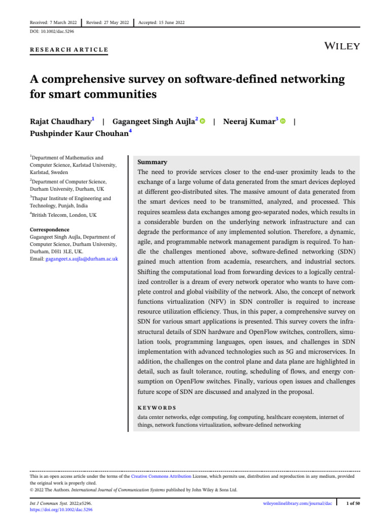 A Comprehensive Survey On Software Defined Network Pdf Computer