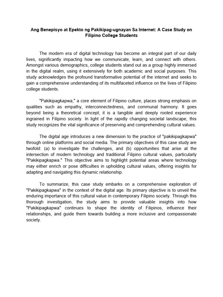 Ang Benepisyo at Epekto NG Pakikipag-Ugnayan Sa Internet - A Case Study ...