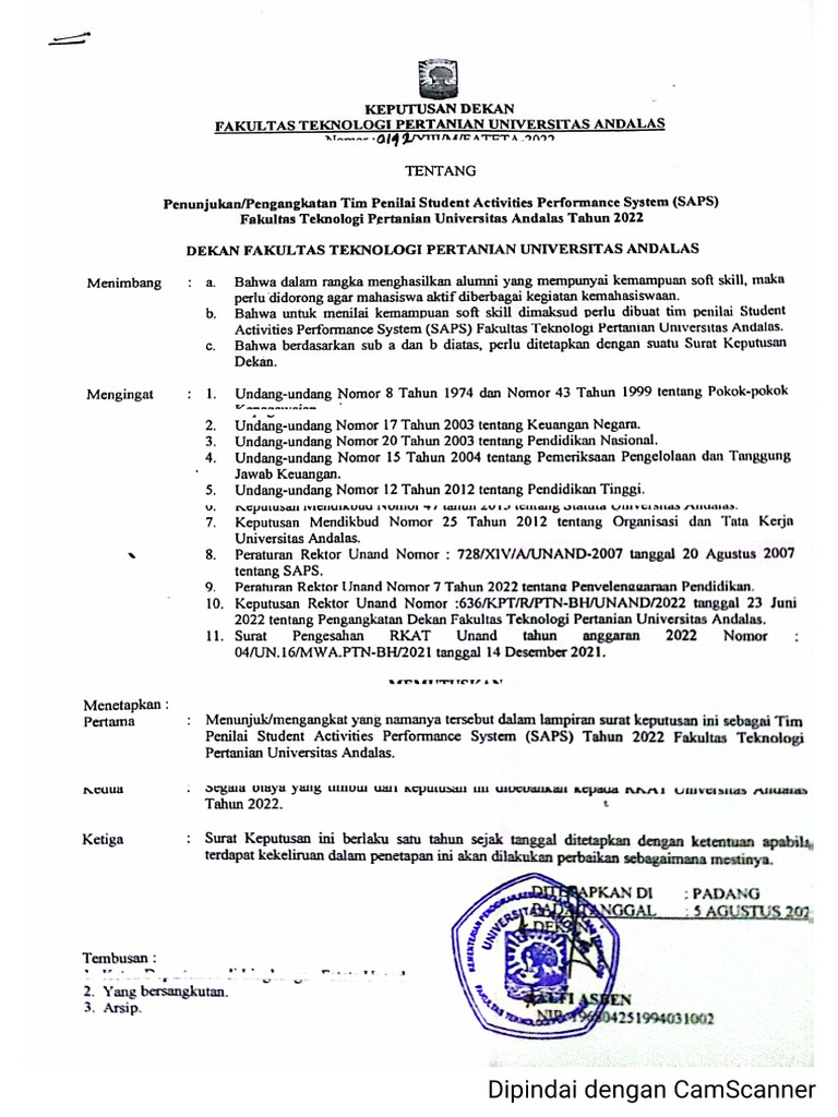 Agus - 2022 - SK - PengangkatanTimPenilaian SAPS | PDF